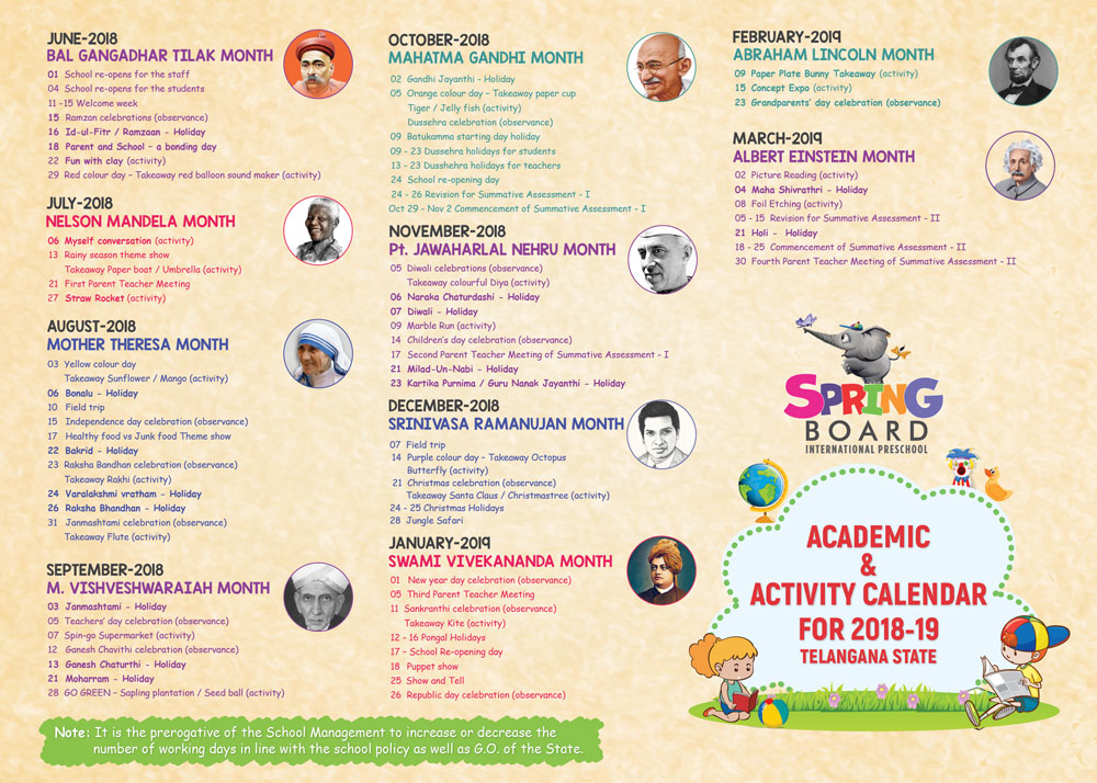 Pre-primary Schools (Calendar) | Spring Board Academy and International ...